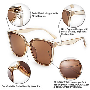 FEISEDY Retro Square Polarized Sunglasses Women Men Oversized Vintage Shades B2600