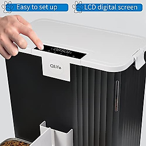QLIFE Automatic Cat Dog Feeder: Dry Food Dispenser for Dog, Auto Pet Feeder, Portion Control Automatic Dog Feeder (Black Regular, 6L)