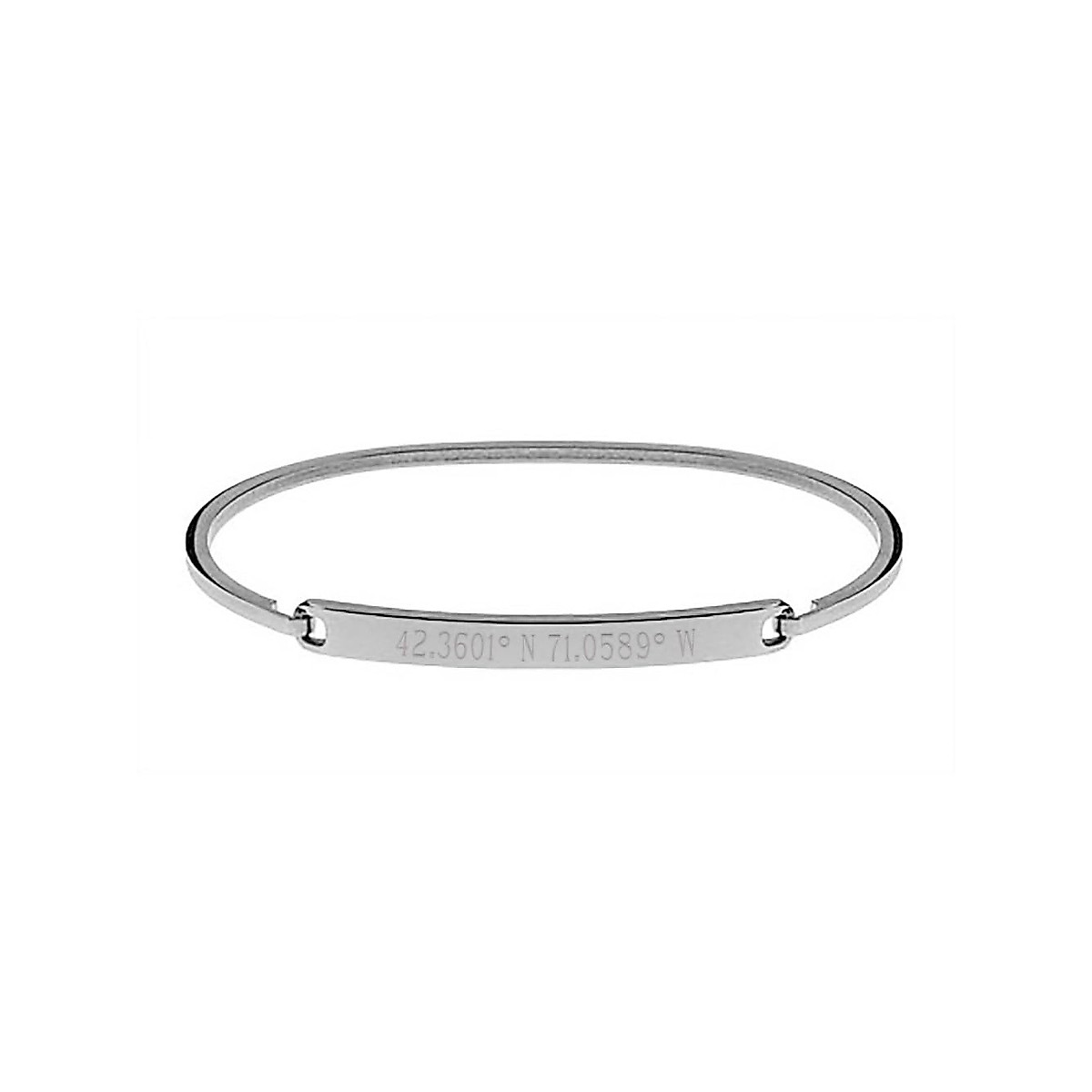 Women's Custom Engraved Coordinates Bracelet, 7.5" Long - Simple Thin ID Bangle Bracelet for Her - Couples Bracelet - Longitude Latitude Bracelet - Personalized Jewelry - Gifts for Mom
