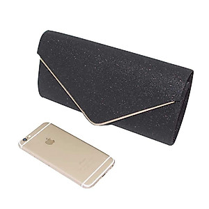 KALAIEN Envelope Clutch Purse Evening Bag for Women Glitter Evening Bag Handbags For Wedding (Black)