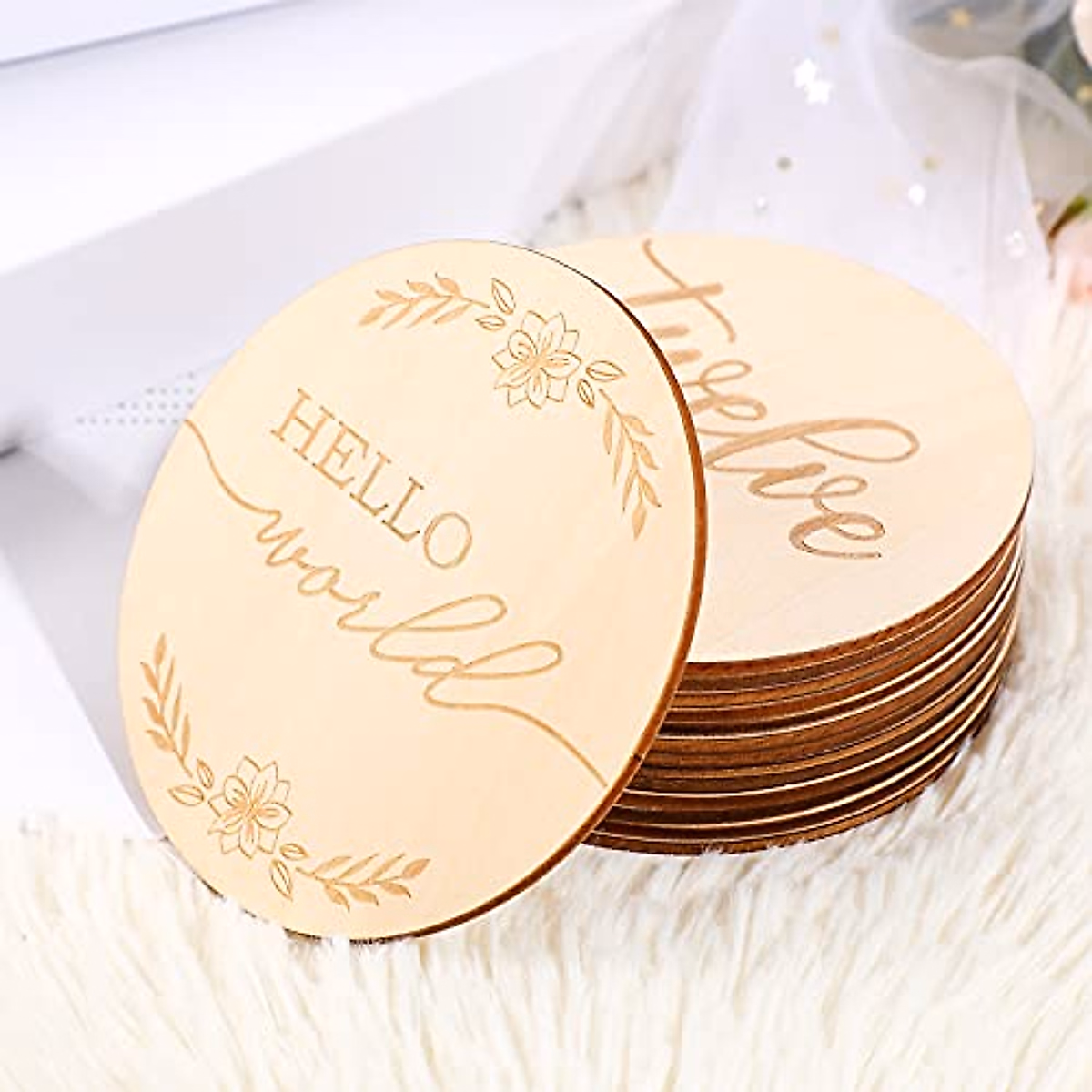 Toyvian 1Set Baby Monthly Milestone Cards Wooden Discs Double Sided Milestone Cards, Newborn Photography Props