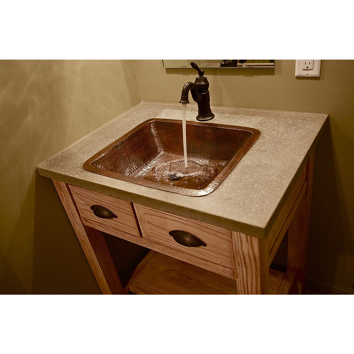 Premier Copper Products LREC19DB 19-Inch Hammered Copper Bathroom Sink, Oil Rubbed Bronze