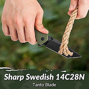 CIVIVI Brazen Folding Knife, Button Lock Pocket Knife with 3.46'' Swedish 14C28N Tanto Blade, Ultra-Grip G10 Handle, Low Profile Clip for EDC C19059C-2 (OD Green)