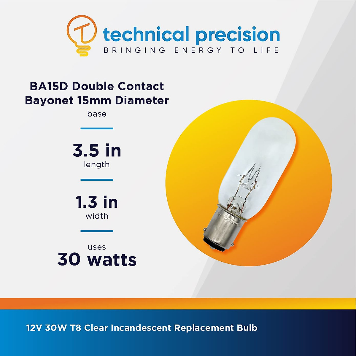 Technical Precision 12V 30W T8 Clear Incandescent Replacement Bulb for Perko-374-1 Light Bulb BA15D Double Contact Bayonet Base - Marine Lamp Light Bulb 8796X 374-1 10796-1 Pack