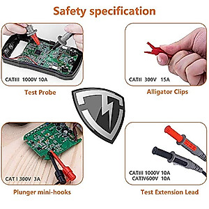 KAIWEETS Soft Silicone Electrician Test Leads Kit CAT III 1000V & CAT IV 600V with Alligator Clips and Needle Probe for Fluke/AstroAI/INNOVA Multimeter Electronic Clamp Meter 9PCS