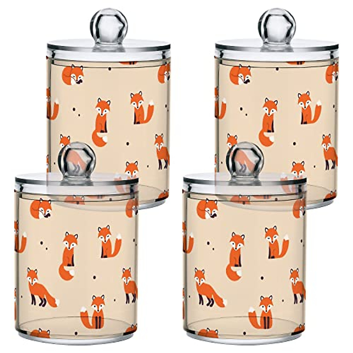 Plastic Jars with Lids,Cute Animal Fox Print Bulk Pack Storage Containers Wide Mouth Airtight Canister Jar for Kitchen Bathroom Farmhouse Makeup Countertop Household,Set 2