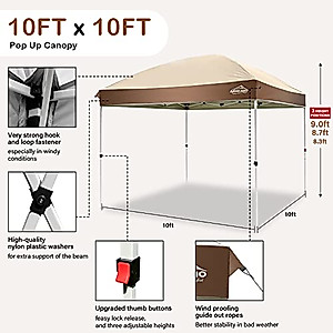 AIGOCANO Canopy Tent,Outdoor 10x10 Pop Up Canopy, Instant Tents for Parties with Roller Bag,4 Sandbags,Portable Easy Up Canopies (Brown)