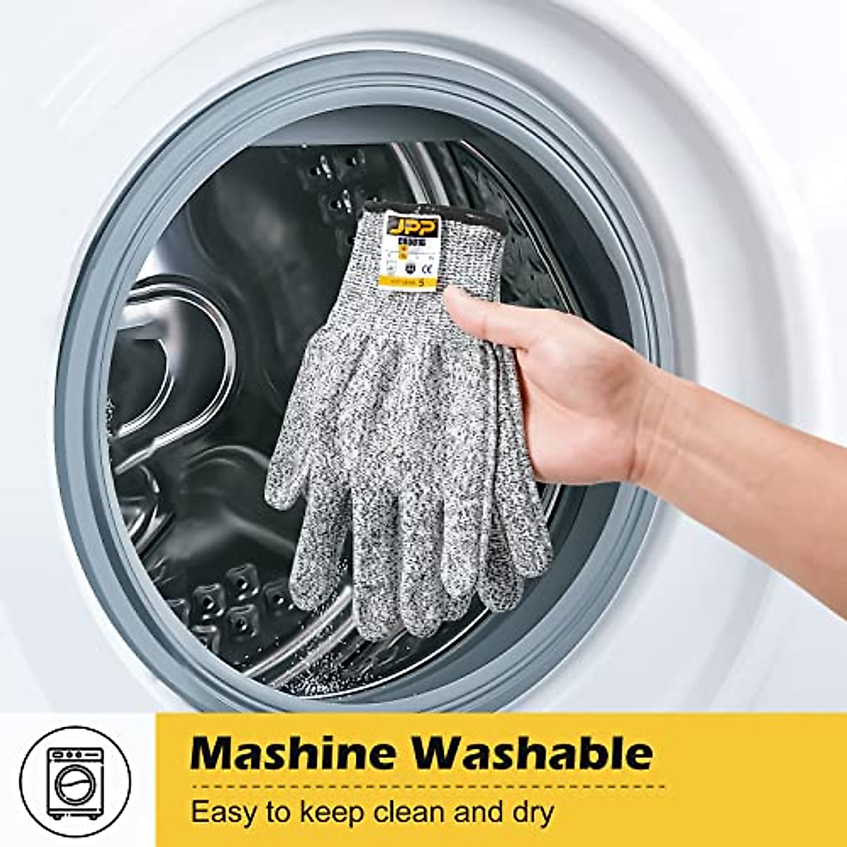 JPP Premium Cut Resistant Gloves, Cutting Proof CE Level 5 Protection, Food Grade Safe, Ambidextrous, 3D-Comfort Fit, Machine Washable, Dexterity, Lightweight, 1 Pair, Size 8, Medium