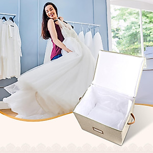 Lukeline Wedding Dress Storage Box, Wedding Dress Preservation Box with Lid, Foldable Acid-Free Organizer with 1 Pair of Microfiber Gloves and 20 Sheets of Acid-Free Paper (1, Medium)