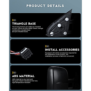 OCPTY Rearview Mirrors, Power Heated Towing Mirrors for 2014-2018 for Chevy Silverado 2014-2018 for GMC Sierra with Black Housing