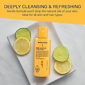 SEVEN POTIONS Beard Shampoo for Men - Gentle Cleansing Wash for a Fresh, Itch-Free Beard - Natural, Vegan Formula (Citrus Tonic, 3.4 Fl Oz)