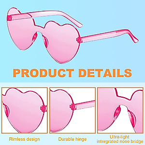 REHALY 16 Pairs Heart Shaped Rimless Sunglasses Colorful Heart Glasses Transparent Heart Sunglasses Party Favors