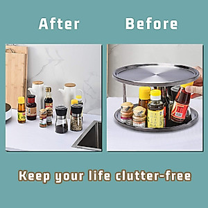 2 Tier Lazy Susan Turntable Organizer,Stainless Steel 360 Degree Turntable Pantry cabinet Turning Table Spice Rack Organizer Tray for Kitchen Bathroom Bedroom Parlor