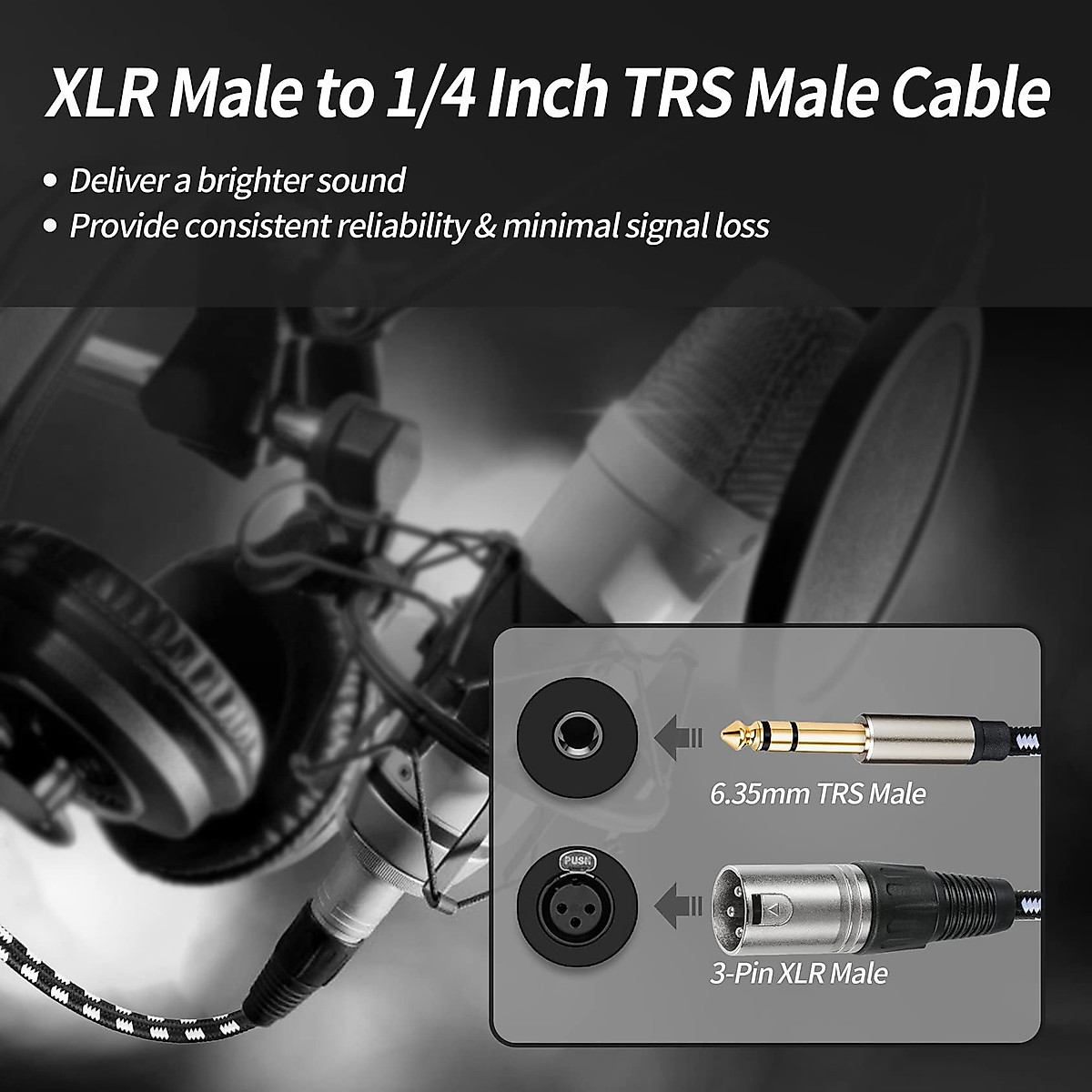 Sound harbor Xlr to 1/4 Cable 6.5 ft,TRS 6.35mm to xlr Male Jack - Nylon Braided Balanced Patch Cable