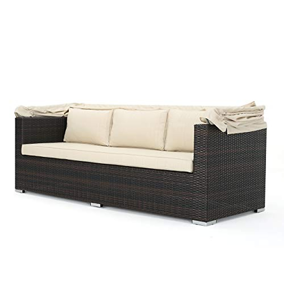 Christopher Knight Home Glaros Outdoor Aluminum Framed Wicker Sofa/Daybed with Water Resistant Canopy and Cushions, Multibrown / Beige