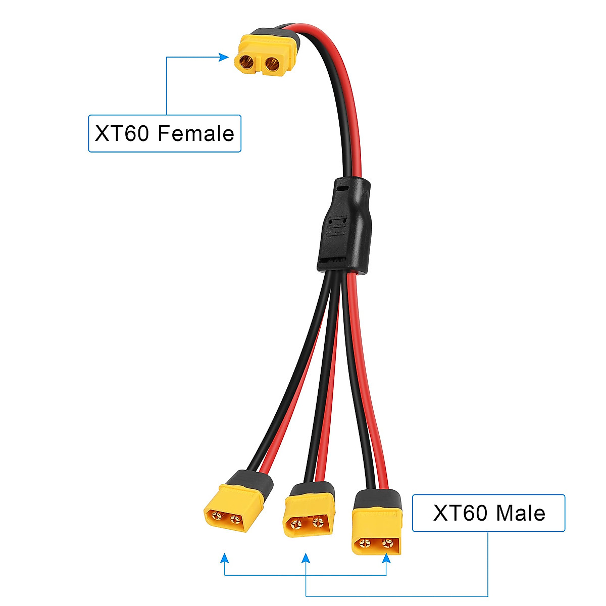 GINTOOYUN XT60 Splitter Extension Cable 1 Female to 3 Male Connector Adapter,12AWG XT60 Power Extension Cable for Solar Panel,Solar Generator,Portable Power Station, Drone,RV,Ship etc(0.3M)