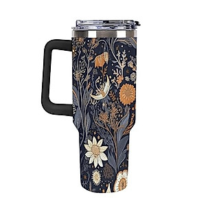 YTLKGFP 40 Oz Large Capacity Car Cup Decorated with Stars Tumbler with Handle (Black) Straw Lid Insulated Stainless Steel Water Bottle Travel Mug Leak-proof Car Cup Keeps Cold Or Hot