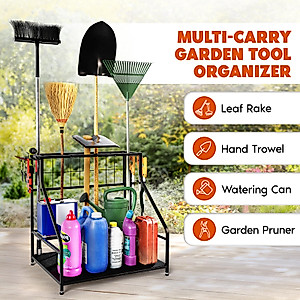 Idzo Heavy Duty Steel Garden Tool Organizer for Garage, Garden Tool Rack, Tool Organizers and Storage