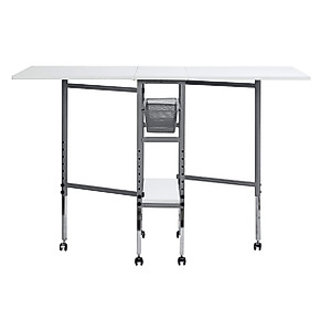Studio Designs Sew Ready Mobile Height Adjustable Hobby and Craft Cutting Table with Drawers in Silver/White (13374)