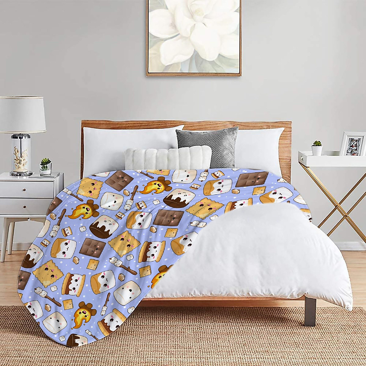 Shishiimo Blue Smore Cookie Blanket-Smore Gift for Kids Men Women-Soft Flannel Lightweight Blanket for Sofa Bed Birthday Festival Camping Outdoors 30"x40" for Baby/Pets