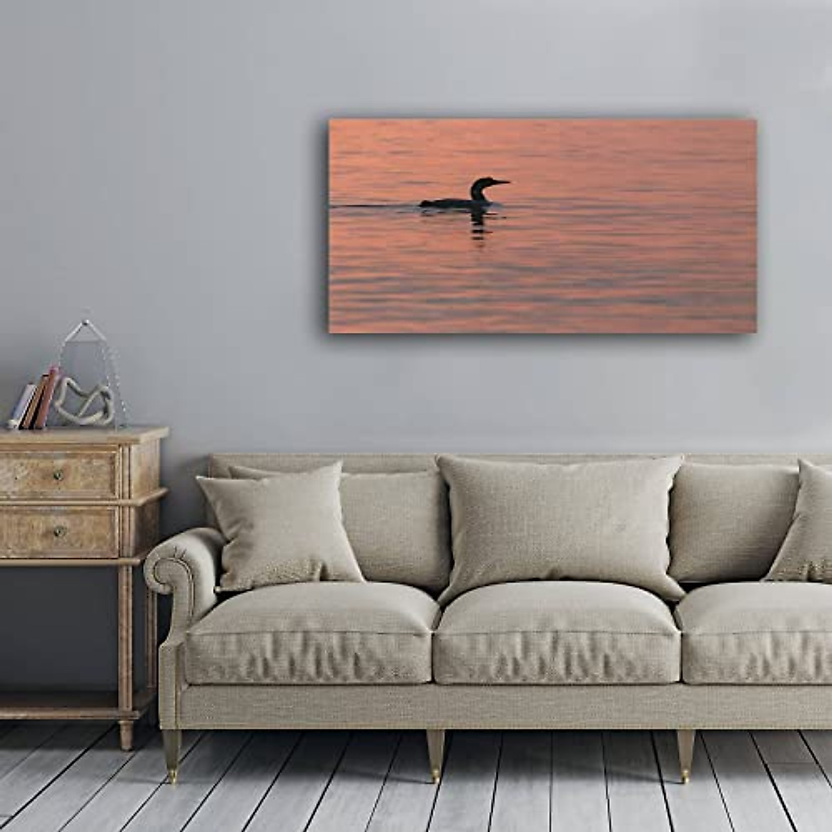 Large Wall Art Loon in dawns light Painting Poster Print on Canvas Artwork for Living Room Bedroom Stretched and Framed Ready to Hang 20”x40”