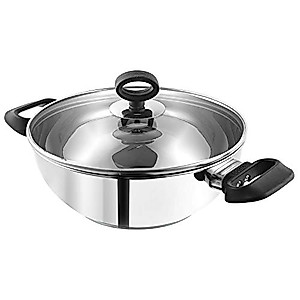 Aakrati Devyom Stainless Steel Induction Based Kadai | Deluxe Wok with Glass Lid | Sandwich Bottom | 26cm Capacity | 3.8 Liters (4.1 Quarts) | Multi-Use Pot | Suitable for Cooking, Gravy, Stews