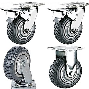 8" Heavy Duty Plate Casters 2200lbs Load Capacity Lockable Bearing Caster Wheels with Brakes Industrial Swivel Top Plate Casters Wheels Set of 4 for Cart, Trolleys, Furniture and Workbench