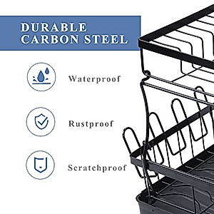 KUNYI DROP Dish Drying Rack with Drainboard, Multifunctional Dish Rack for Kitchen Counter, Anti-Rust Drying Dish Rack, Cutting Board Holder, Black