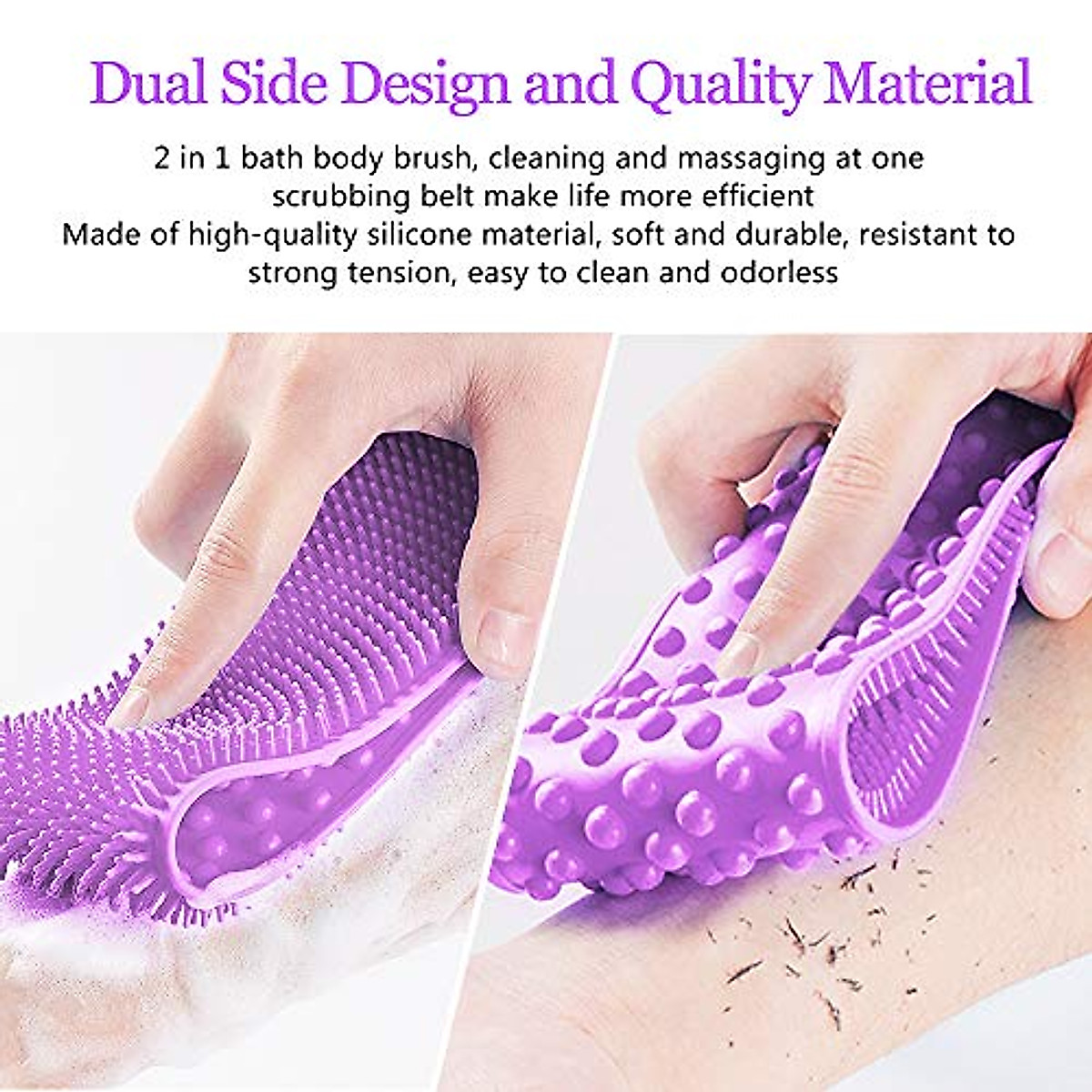 Inmorven Back Scrubber for Shower,30inches and 35½ inches Two Size for Choosing Bath Body Brush Silicone Back Brush Extra Long Exfoliating Body Scrubber With Handle for Men and Women.(Purple)