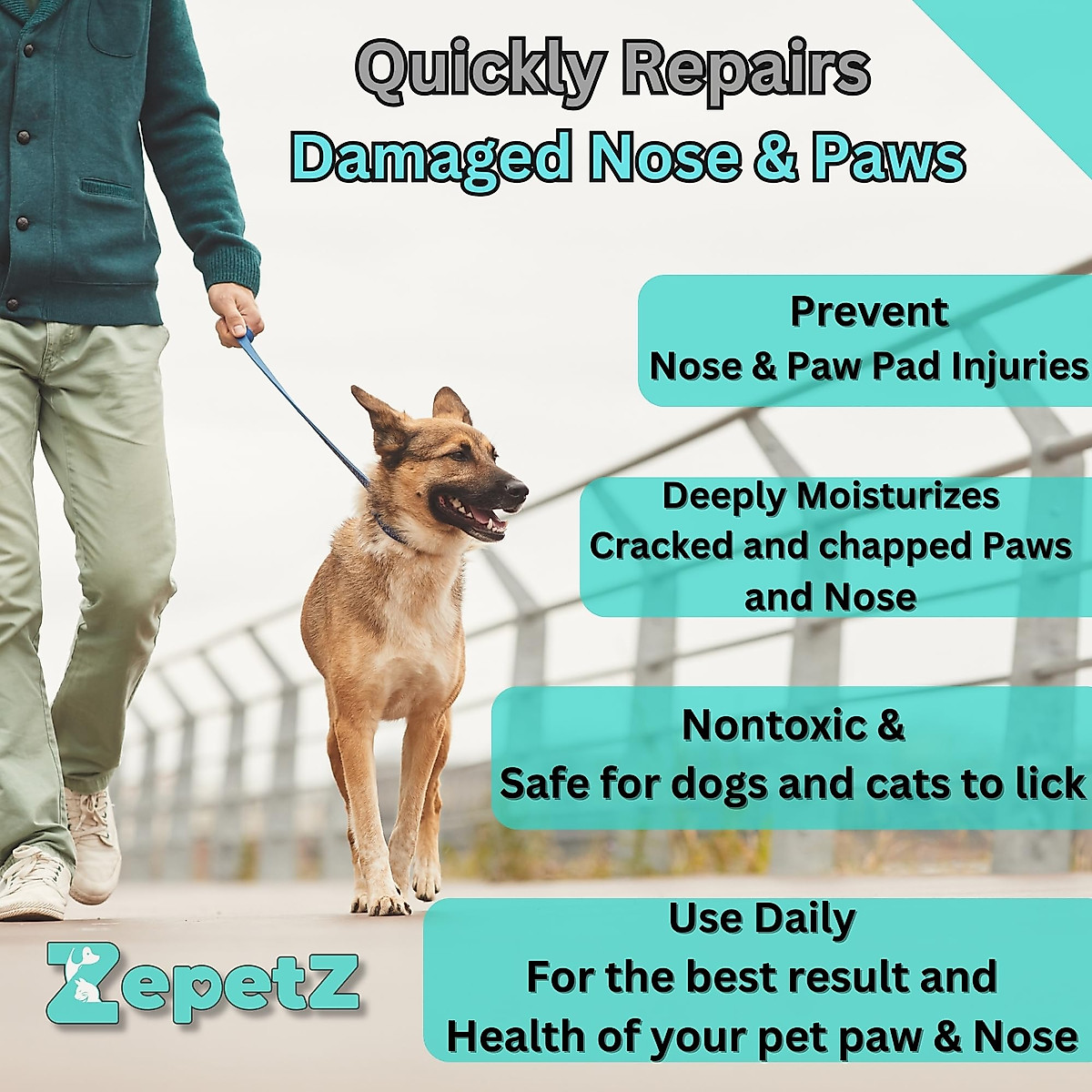 ZepetZ Paw & Nose Balm for Dogs and Cats - Lick-Safe, 100% Organic & Natural. Heals, Repairs, and Restores Dry, Cracked, and Damaged Paws & Noses. Moisturizes, Protects, Soothes & Revitalizes 1.75 oz.