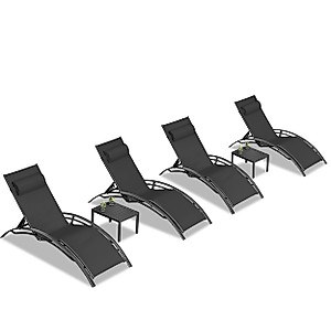 PURPLE LEAF Patio Chaise Lounge Chair Set with 2 Side Table Outdoor Pool Adjustable Recliner Chairs for Outside Beach Poolside Sunbathing Tanning Lounger