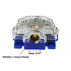 X AUTOHAUX 0/2/4 Gauge in 2/4/8 Gauge Out 5 Ways Stereo AMP Power Ground Distribution Block for Car Audio Splitter Blue Base Cover