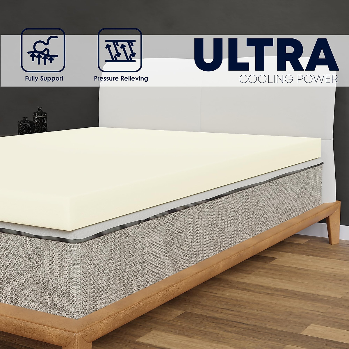 Nutan 3-Inch High Density Foam Topper,Adds Comfort to Mattress, Queen, Beige