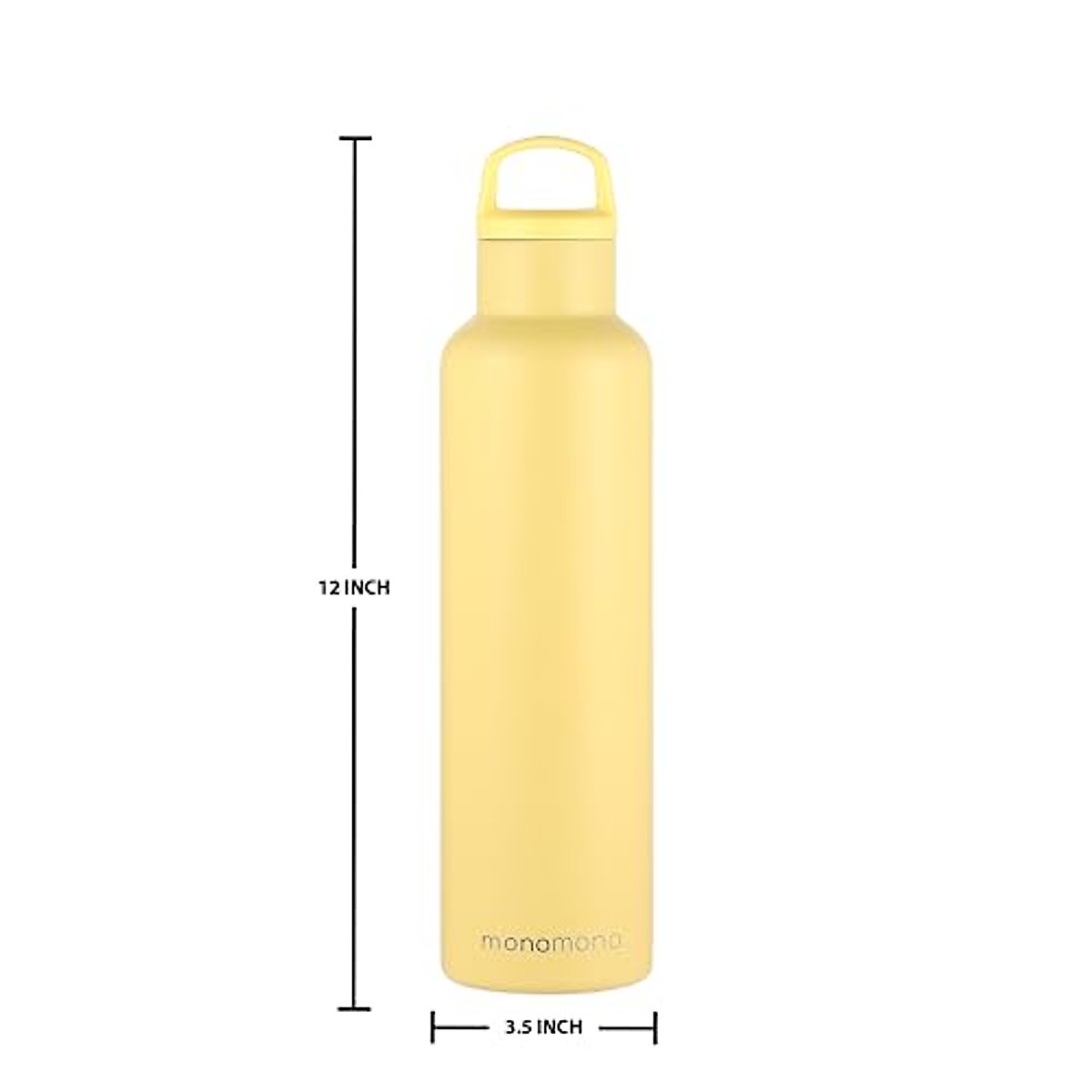 monomono 24oz Double Insulated Water Bottle With Handle Lid, Stainless Steel Gym & Sports Water Bottle for Men, Women & Kids, Hot and Cold, Leakproof, Toxic Free & BPA Free Water Bottle, Pastel Yellow