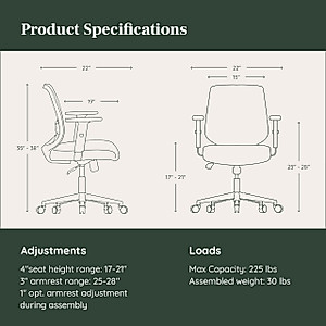 Branch Daily Chair - Vegan Leather Office Chair with Swivel, Lumbar Rest, and Adjustable Armrests - Comfortable Seating for Improved Posture and Productivity - Dune