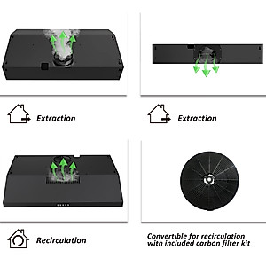 Black Range hood 30 inch, 300CFM Under Cabinet Range Hood with Ducted/Ductless Convertible Slim Kitchen Over Stove Vent, 3 Speed Exhaust Fan, LED Lights, Vent Hood with Charcoal Filter