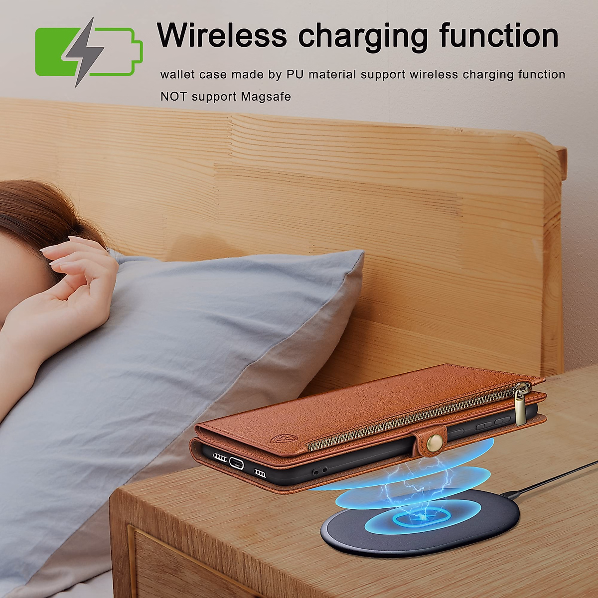 XcaseBar for Samsung Galaxy S21 Ultra Wallet case with Zipper Credit Card Holder【RFID Blocking】, Flip Folio Book PU Leather Phone case Shockproof Cover Women Men for Samsung S21Ultra case Light Brown