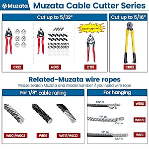Muzata Cable Cutter Wire Rope Heavy Duty Stainless Steel Aircraft Up to 5/32" for Deck Stair Railing Strong Thick Seal Metal Fence Bike Bicycle Brake Cutter CR12, CT1