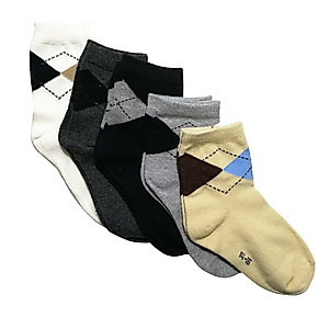 Little Kids Ankle Socks Girl Boys Cotton Cartoon Crew Socks Toddler Stockings Pack of 5, Argyle plaid Patterned, 3-5 Years Old