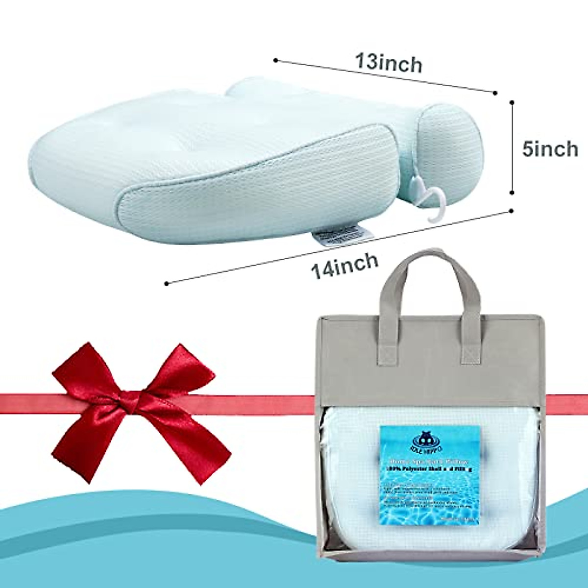Idle Hippo Bath Pillow, Tencel Spa Bathtub Pillow, Ultra Soft Bath Pillows for Tub Neck and Back Support, Quick Dry Bath Tub Pillow Headrest for Bathtub, Machine Wash - Light Blue