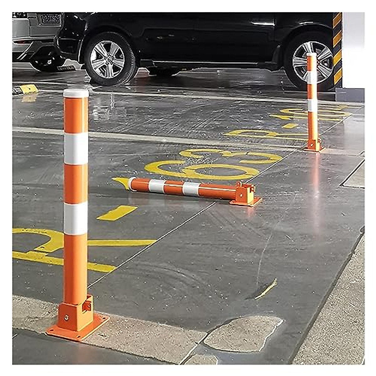 BYZOMU Safety Bollard Post, Driveway Garage Security Post Barrier, Folding Car Car Parking Space Lock Bollard, with 4 Free Anchor Bolts for Traffic-Sensitive Area