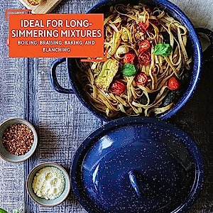 IMUSA USA Blue 6-Quart Speckled Enamel Stock Pot with Lid