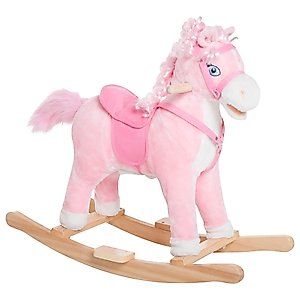 Qaba Kids Ride on Rocking Horse Toddler Plush Toy with Realistic Sounds and Swinging Tail for 3 Years Old Children
