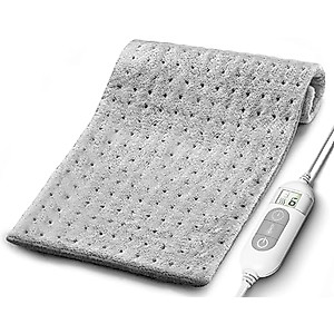 Heating Pad for Back & Cramps Relief,Electric Heat Pad Fast Heat,6 Level Heat Setting,3 Level Timming,Auto Shut Off,Machine Washable,Suitable for Back,Neck,Abdomen Pain Relief(Light Grey, 12'' × 24'')