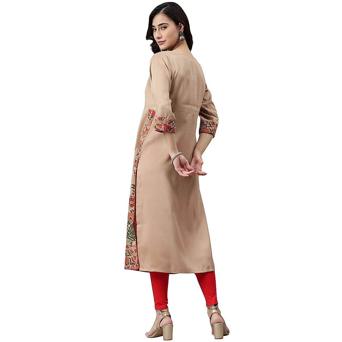 Janasya Indian Women's Tunic Tops Poly Silk Kurti for Women(JNE2305-KR-533-M) Brown