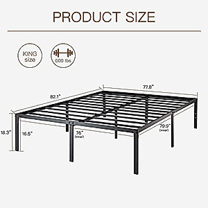 ikalido King Size Metal Platform Bed Frame, Heavy Duty Metal Slats Support with Large Storage Space and Reserved Holes for DIY Headboard, No Box Spring Needed/Easy Assembly/Noise-Free/Non-Slip
