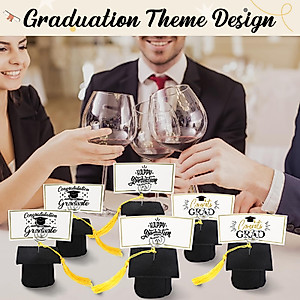 Threehoney 24 Sets Graduation Cap Ornament Place Card Holders Photo Holders with Yellow Tassel and Name Cards Congratulate Graduates Supplies for Graduation Party Celebration