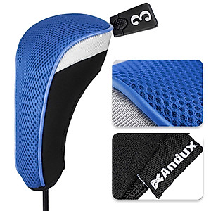 Andux 5pcs/Set Golf 460cc Driver Fairway Wood Club Head Covers Short Neck Blue