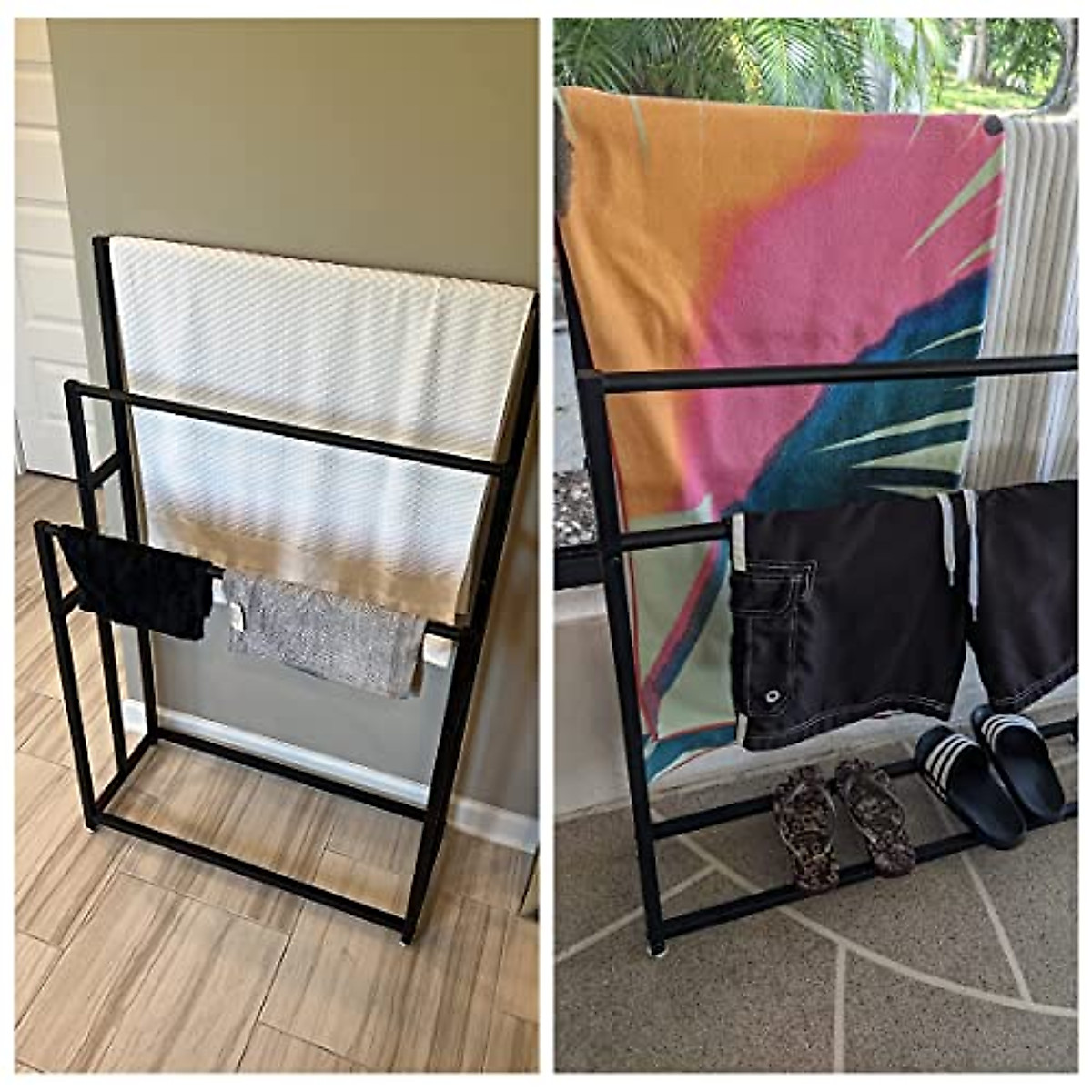 FoverOne 45" Tall Freestanding Towel Rack, 3 Tier Floor Standing Towel Holder Blankets Rack, Oversized Bath Towels Drying Rack for Bedroom Bathroom or Pool - Black