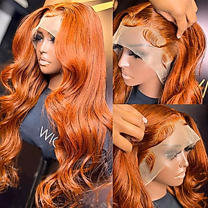 26 Inch 13X4 Orange Ginger Lace Front Wigs Pre Plucked Body Wave Wig Brazilian Colored Virgin Wigs for Black Women Invisible HD Lace Frontal Wigs Human Hair 180% Density